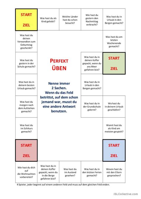 Perfekt Spiel Deutsch DAF Arbeitsblätter pdf doc