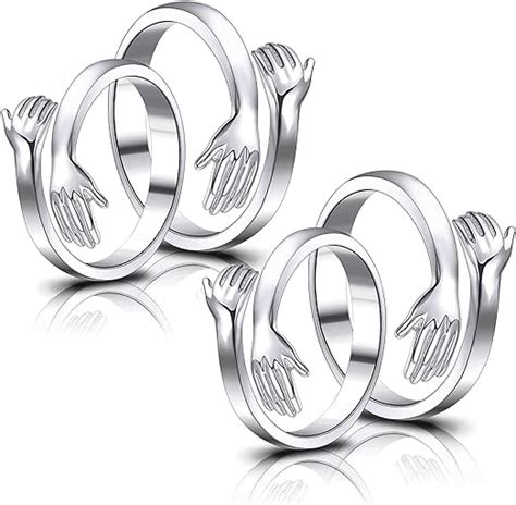 Silber Umarmungsring 4 Stück Verstellbare Damen Umarmende Ringe Paar