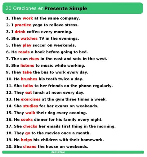 20 Oraciones En Presente Simple Blog ES Learniv