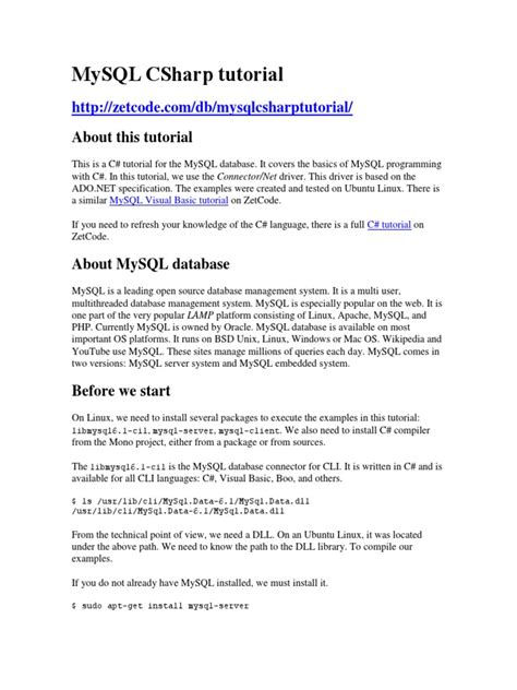 mysql csharp tutorial pdf database transaction databases