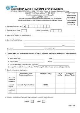 Fillable Online Ignou Ac INDIRA GANDHI NATIONAL OPEN UNIVERSITY COURSE