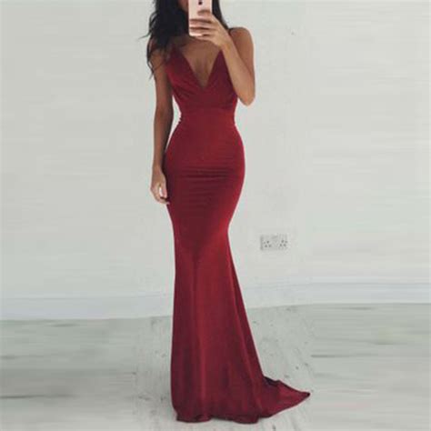 Sexy V Neck Backless Sheath Prom Dress With Spaghetti Straps On Luulla