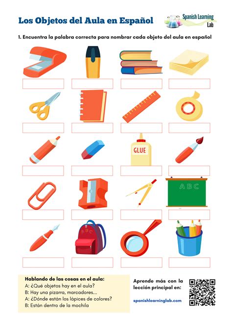 Los Objetos de la Clase en español Hoja de trabajo PDF Spanish