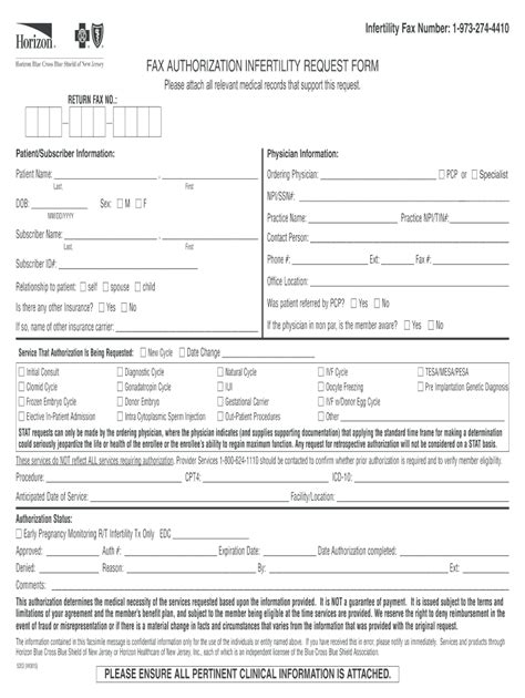 Fillable Online Horizon Fillable BCBSNJ 5353 Infertility Request Form