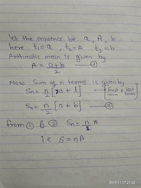 if s is the sum of n arithmetic means between two given numbers a and b and a is the single