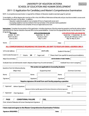 Fillable Online Uhv Application For Candidacy And Master S