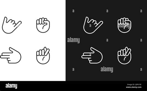 Hand Gestures Pixel Perfect White Linear Icon Set For Dark Light Mode