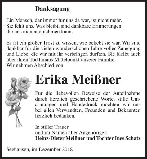 Traueranzeigen Von Erika Mei Ner Abschied Nehmen De