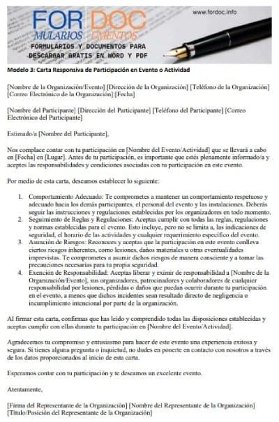 Carta Responsiva Modelos En Word Y PDF GRATIS