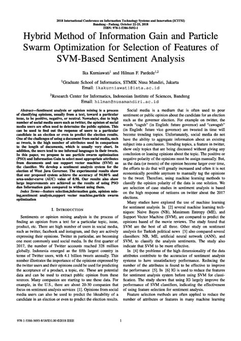 pdf hybrid method of information gain and particle swarm optimization for selection of