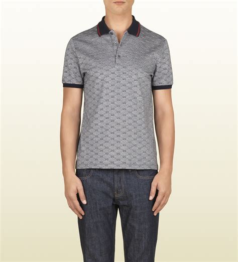 Gucci Ink Pique Gg Jacquard Short Sleeve Polo In Gray For Men Lyst