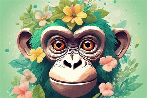 Ilustración de mono lindo de dibujos animados de vector Foto Premium