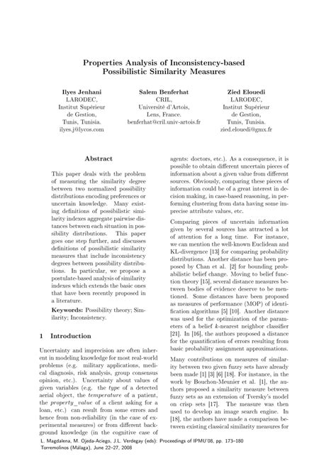pdf properties analysis of inconsistency based possibilistic similarity measures
