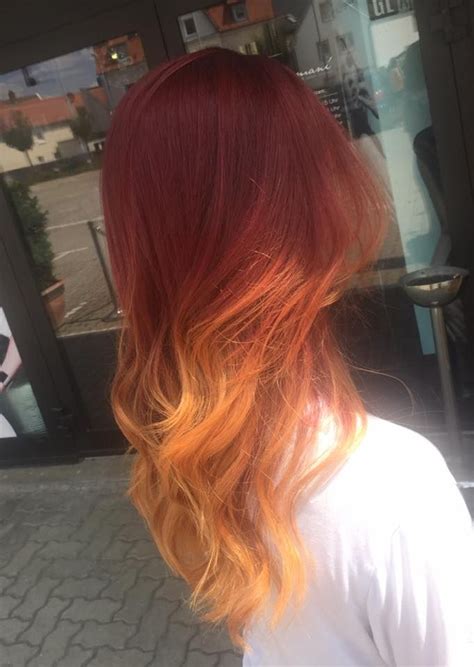 Flame Balayage Kupfer Rot Balayage Long Hair Waves Wellen