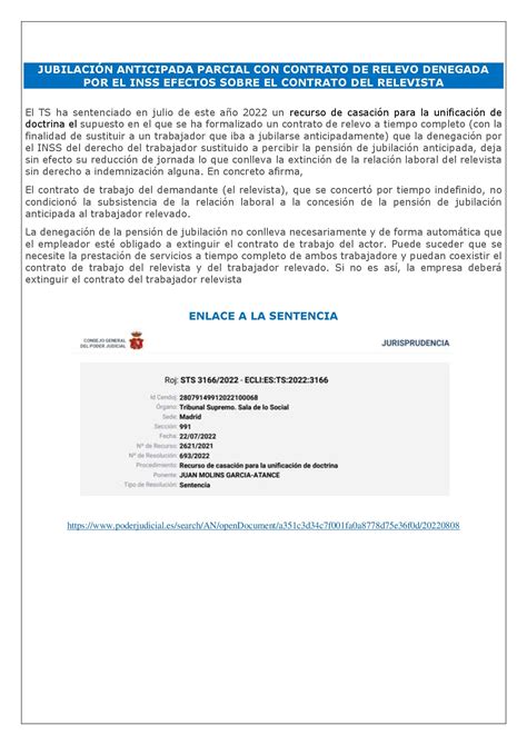 JUBILACIÓN ANTICIPADA PARCIAL CON CONTRATO DE RELEVO DENEGADA POR EL
