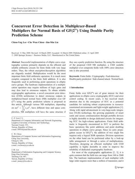 pdf concurrent error detection in multiplexer based multipliers for normal basis of gf 2m