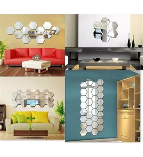 Bal Peteği Gümüş Dekoratif Altıgen 12x Adet Süs Akrilik Ayna 11x12 5cm