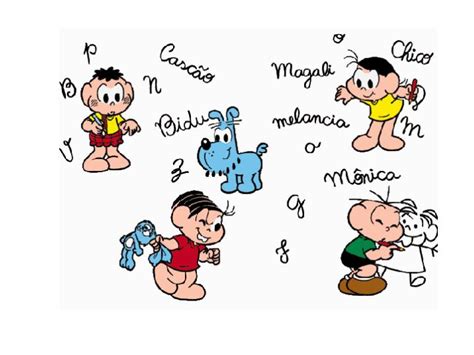 ALFABETO DA TURMA DA MÔNICA EM TEXTOS COLORIDO ESPAÇO EDUCAR