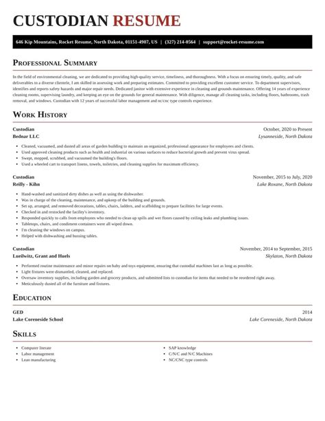 Custodian Resume Template Get Free Templates
