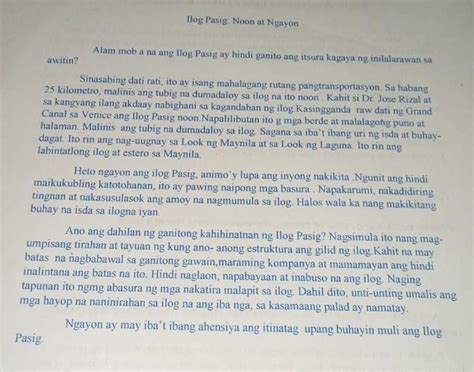 Gawain Panuto Basahin At Unawain Ang Kuwentong Ilog Pasig Noon At