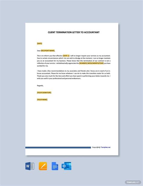 Client Termination Letter To Accountant Template In Google Docs Word