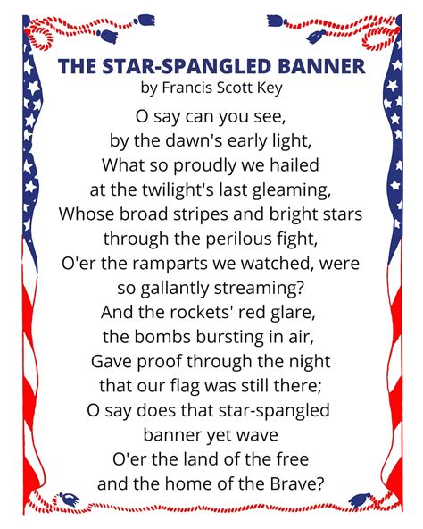 Printable Star Spangled Banner Lyrics