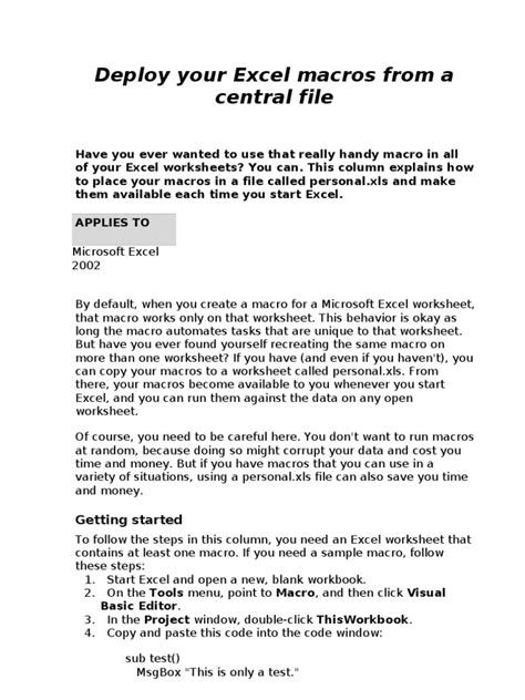 deploy your excel macros from a central file pdf microsoft excel computer file