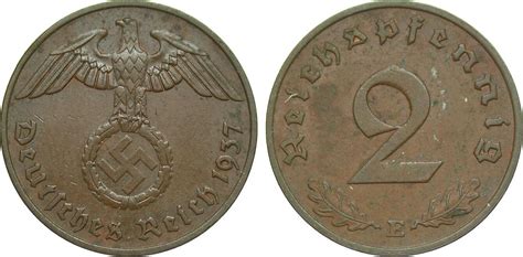 Drittes Reich 2 Pfennig 1937 E VF EF MA Shops