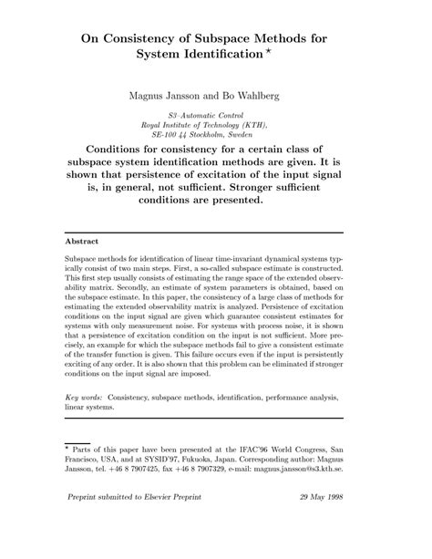 pdf on consistency of subspace method for system identification