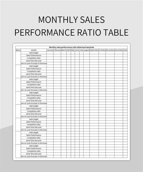 Monthly Sales Performance Ratio Table Excel Template And Google Sheets