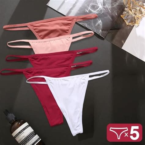 Culotte slip FINETOO String sexy taille basse pour femme 5 pièces