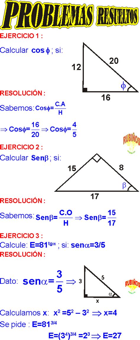 Razones trigonométricas ejemplos y ejercicios resueltos Razones