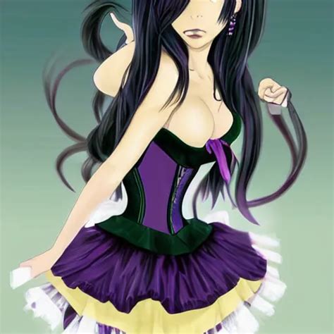 A Beautiful Anime Woman With Long Black Hair Wearing Stable