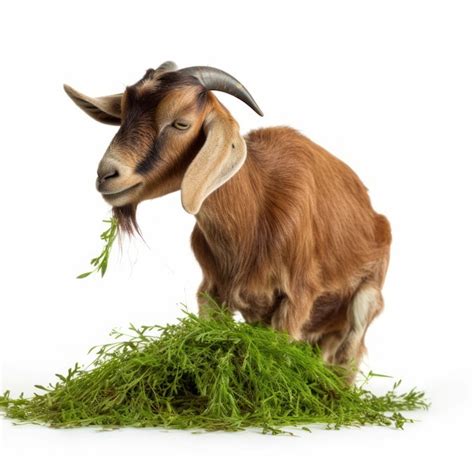 Una Cabra Con Una Tupida Barba Est Comiendo Hierba Aislada De Fondo