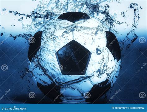 3d Illustration Of Black And White Soccer Ball With Water Effect Stock
