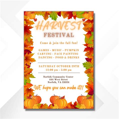 EDITABLE Harvest Festival Invitation Harvest Festival Flyer Fall