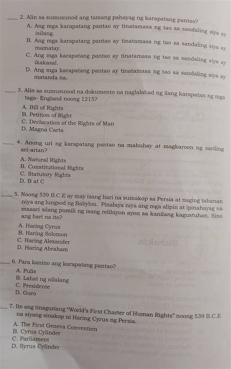 Solved 2 Alin Sa Sumusunod Ang Tamang Pahayag Ng Karapatang Pantao