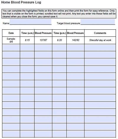 Blood Pressure Excel Template