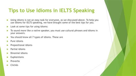 PPT Idioms For IELTS Speaking With Meaning And Example PowerPoint
