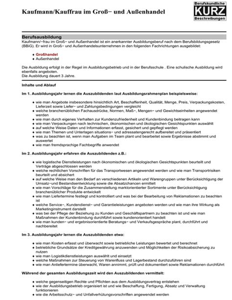 Kaufmann Kauffrau im Groß und Außenhandel