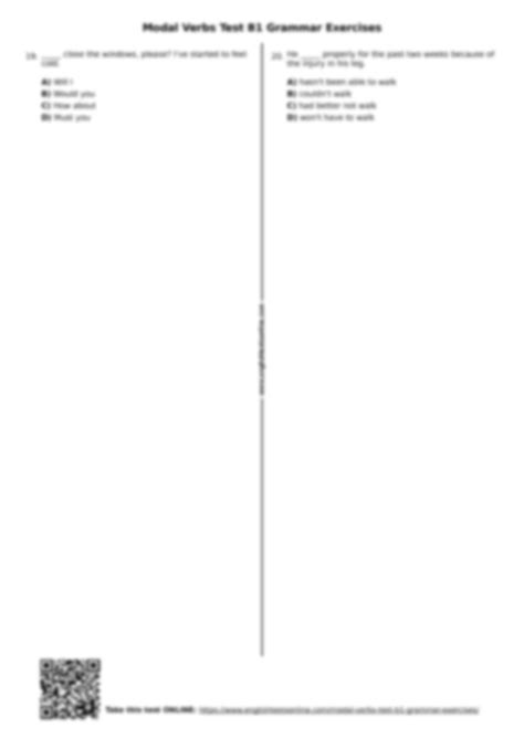 SOLUTION 488 Modal Verbs Test B1 Grammar Exercises Englishtestsonline