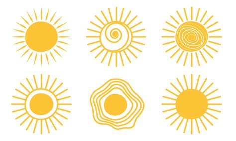 Yellow Doodle Sunshine Logo Icon Sun Warm Star Drawing Set Hot Sun