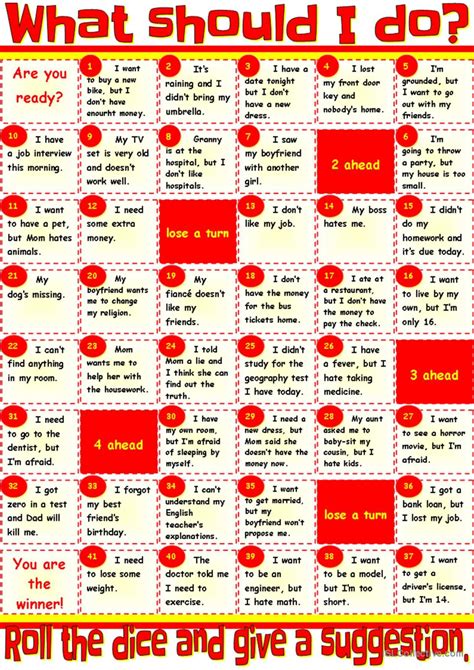 Should Boardgame What Should I Do English ESL Worksheets Pdf Doc