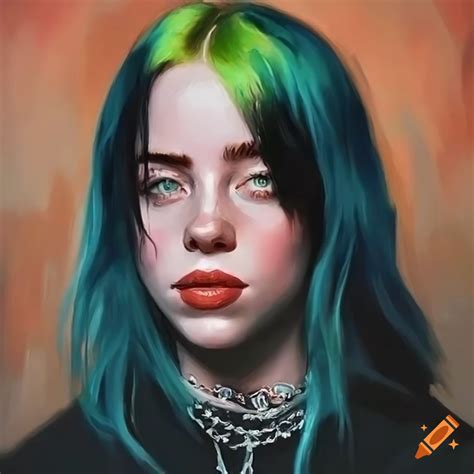 Real Oil Painting Of Billie Eilish Looking Straight It Should A Be A