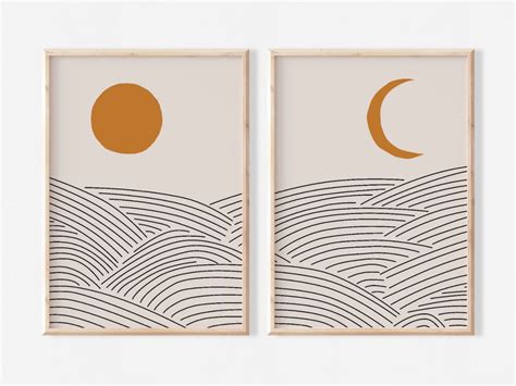Japandi Sun And Moon Printable Wall Art Set Of Simple Etsy Japandi