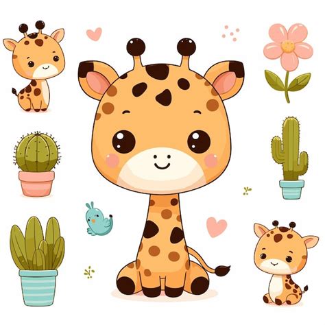 Vetor Bonito Dos Desenhos Animados Da Girafa No Fundo Branco Vetor