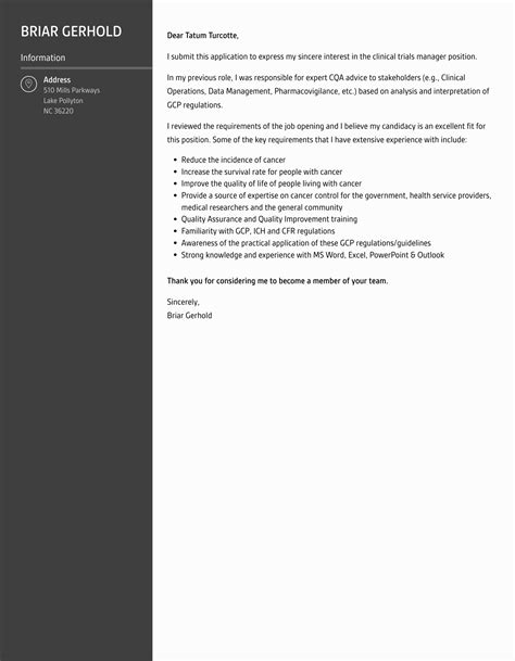 Clinical Trials Manager Cover Letter Velvet Jobs