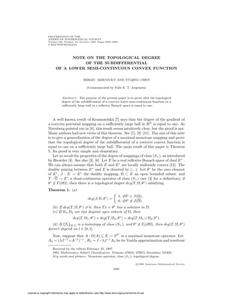 pdf note on the topological degree of the subdifferential of a lower semi continuous convex