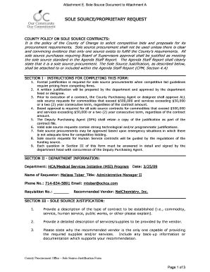 Fillable Online Sole Source Document To Attachment A Fax Email Print
