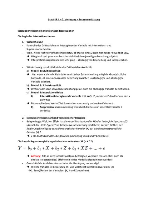 Zusammenfassung Statistik II 7 Vorlesung Tutorium V Statistik II 7